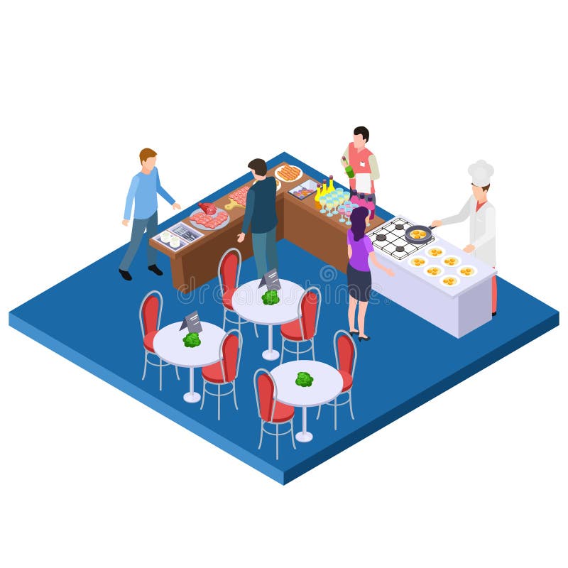 Buffet Breakfast Restaurant 3d Isometric Vector Concept Stock Vector ...