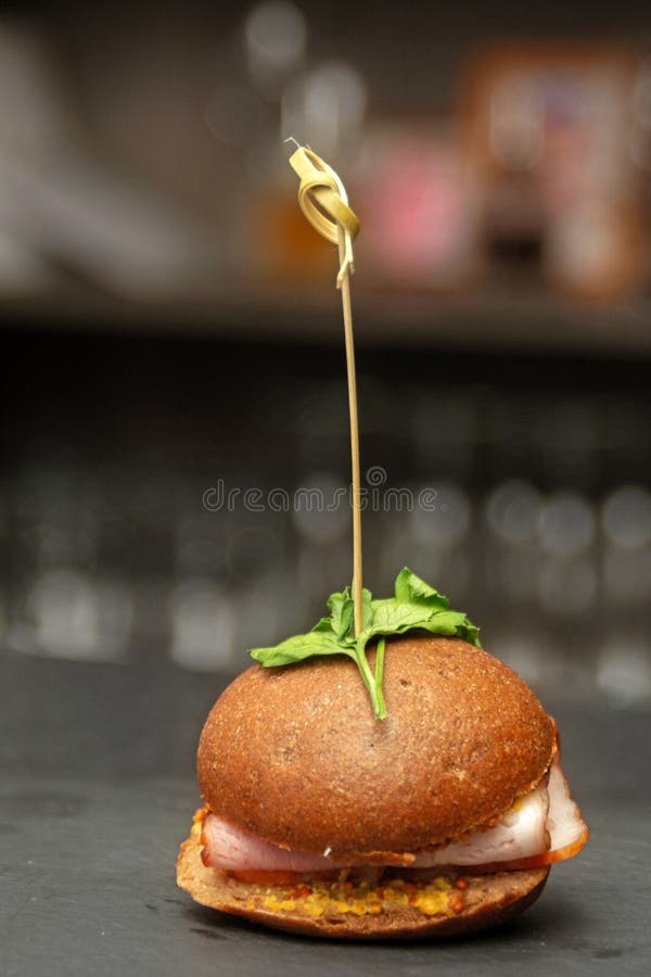Buffet Canape in the Form of a Hamburger with Ham and Cheese Stock ...