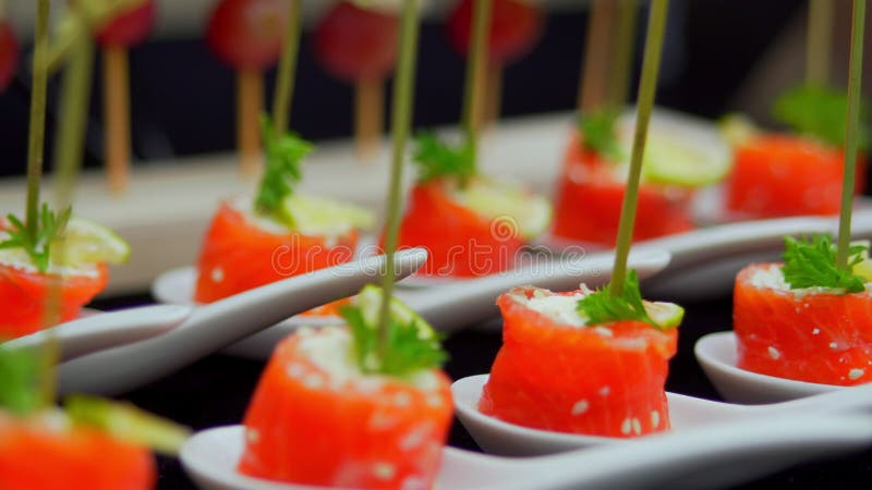 Buffet Canapes are on the Table Stock Video - Video of olives, cuisine ...