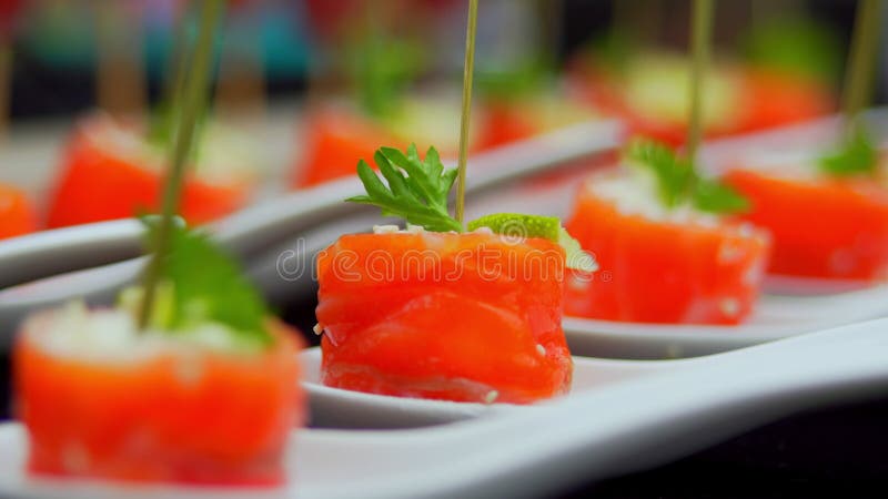 Buffet Canapes are on the Table Stock Footage - Video of delicatessen ...