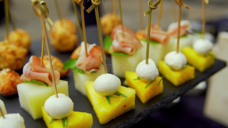 Buffet Canapes are on the Table Stock Video - Video of dish, cheese ...