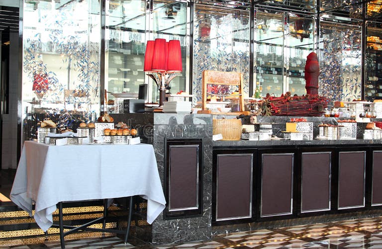 Buffet Counter at a Restaurant of Hotel Stock Photo - Image of designs ...