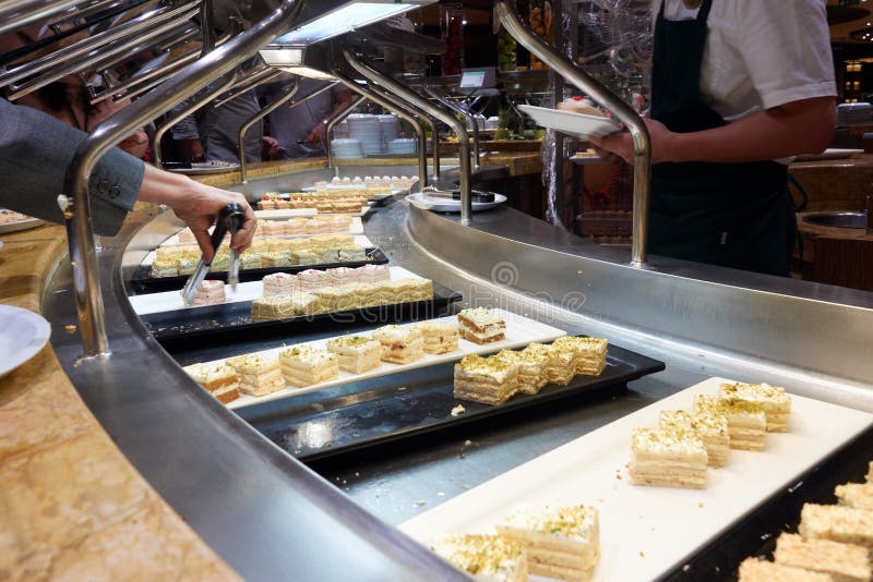 Buffet on the Cruise Ship. Sliced Sausage, Ham and Cheese Stock Photo ...