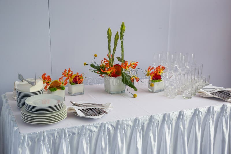 Buffet decorations flowers stock photo. Image of interior - 77179066