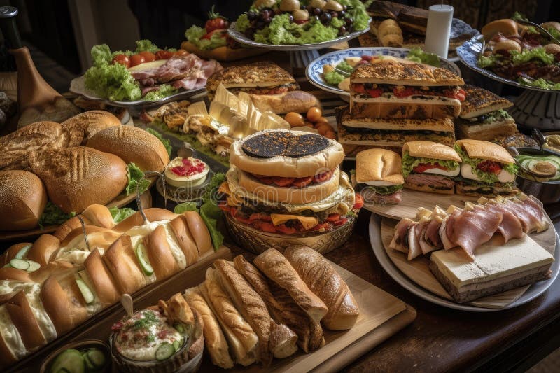 Buffet of Different Sandwiches and Wraps, with a Variety of Fillings ...