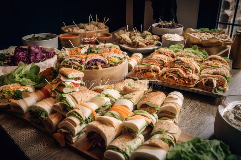 Buffet of Different Sandwiches and Wraps, with a Variety of Fillings ...