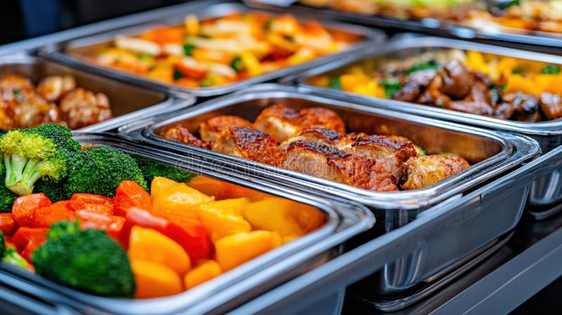 A Buffet of Different Types of Food in Trays on a Table, AI Stock Image ...