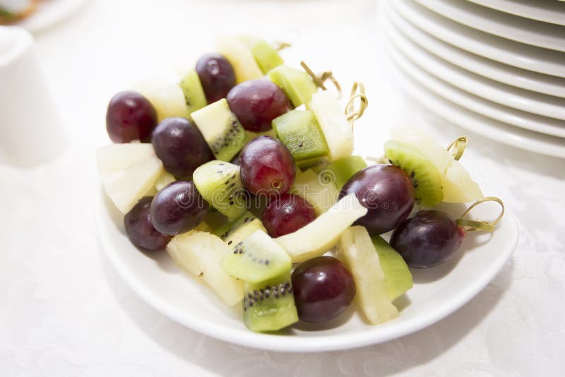 Canapes Made from Grapes of Kiwi, Apple Stock Image - Image of cherry ...