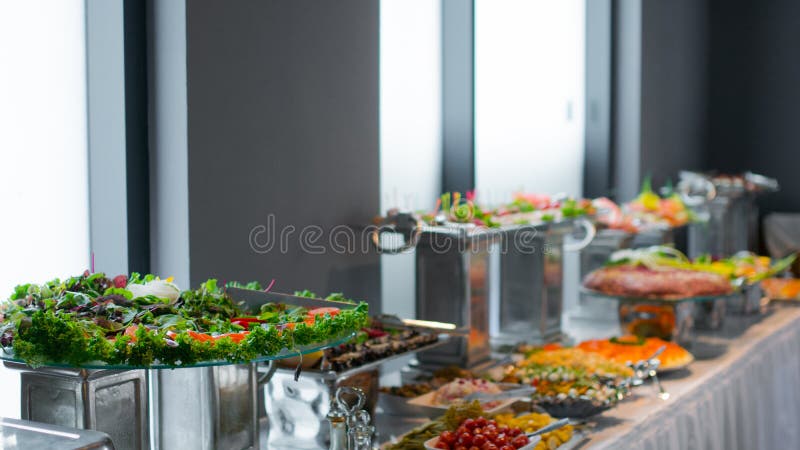 Buffet Dishes are on the Table Stock Image - Image of food, hands ...