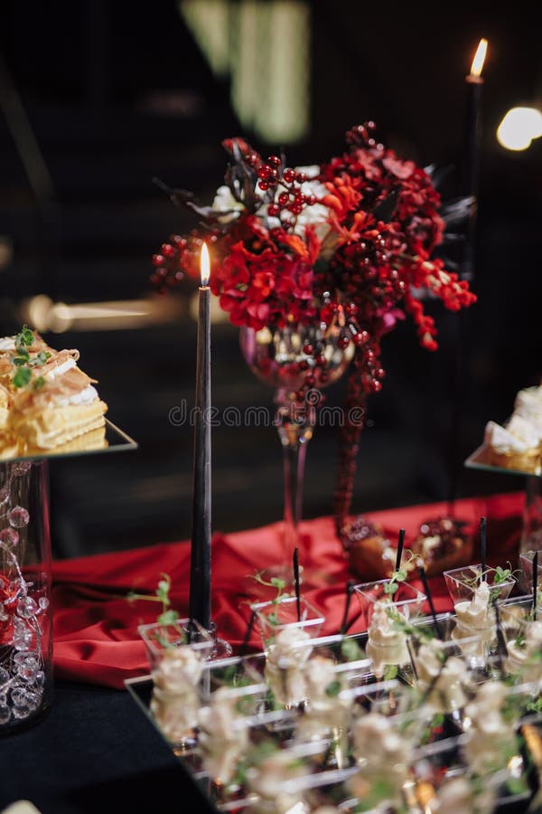 A Buffet at an Event with Red Decor Stock Image - Image of festive ...