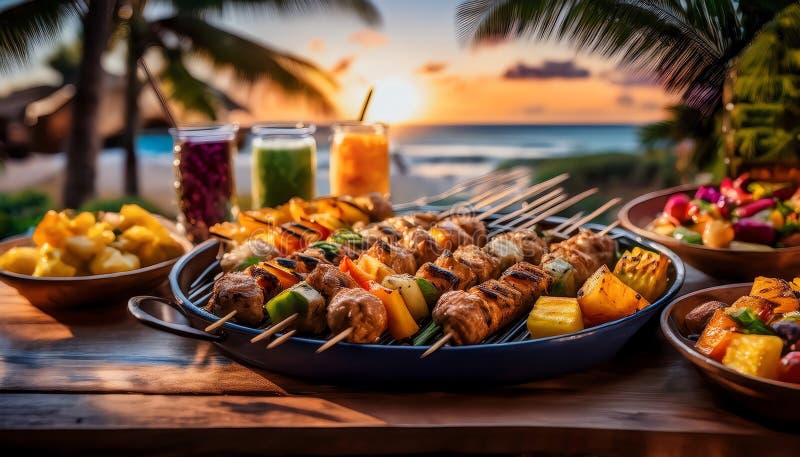 Buffet Featuring Island Barbecue Stock Illustration - Illustration of ...