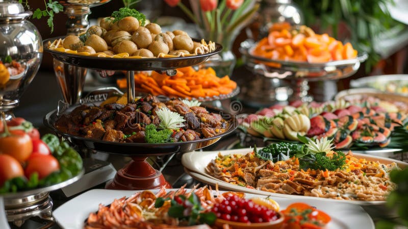 A Buffet Filled with a Wide Array of Mouthwatering Dishes, Including ...