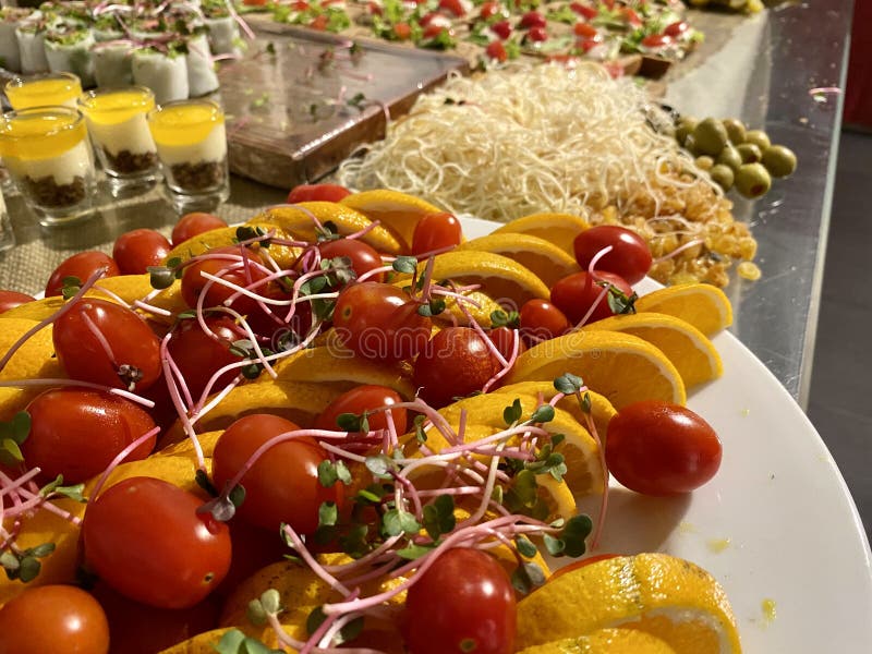 Buffet with Fresh Fruit, String Cheese, Cakes, Beautifully Arranged ...
