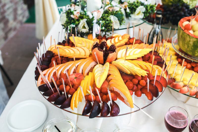 Buffet of fruit and drinks stock image. Image of chocolate - 50517607