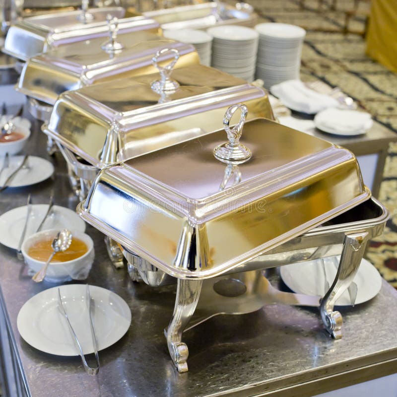 Buffet Heated Trays Ready for Service Stock Photo - Image of buffet ...