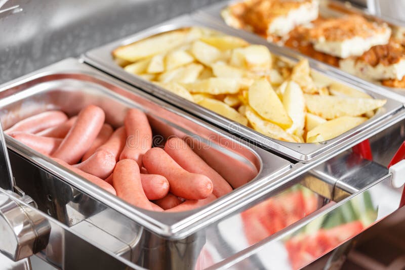 Buffet Heated Trays Ready For Service. Breakfast In Hotel Smorgasbord ... Buffet Heated Trays Ready For Service. Breakfast In Hotel Smorgasbord ...