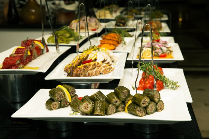 Buffet line in the hotel stock photo. Image of event - 264166200