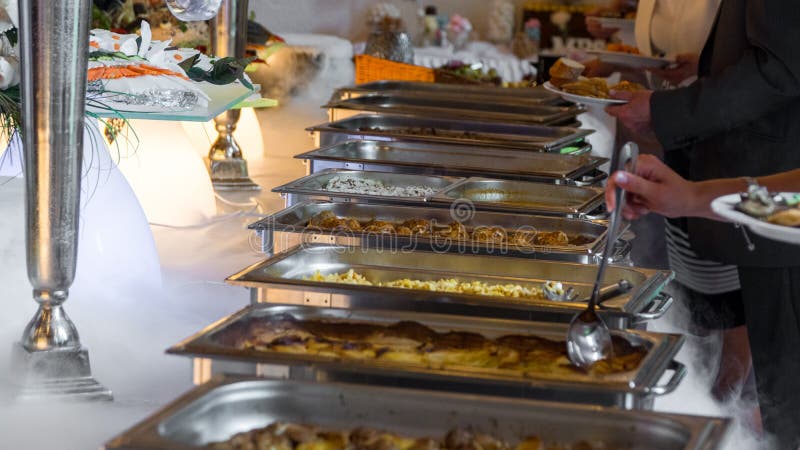Buffet Line of Lunch and Dinner Stock Photo - Image of line, fruit ...