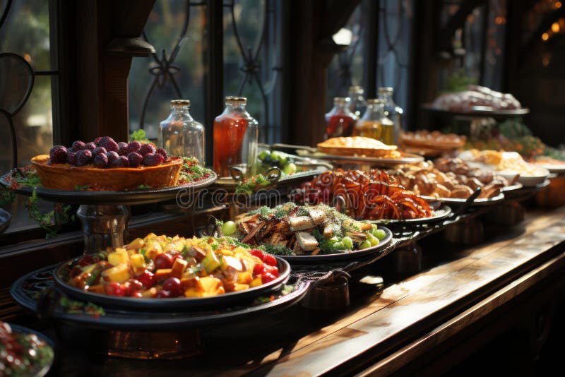 Buffet Line of Lunch and Dinner Stock Illustration - Illustration of ...