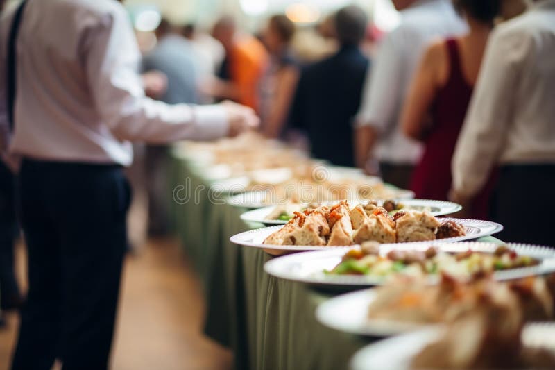 A Buffet Line with Plates of Food on it Stock Illustration ...