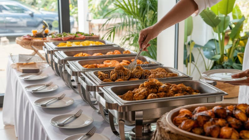 A Buffet of a Long Table with Many Different Kinds of Food, AI Stock ...