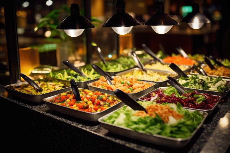 Buffet Meals Inside the Restaurant with Vegetable Salads Stock ...