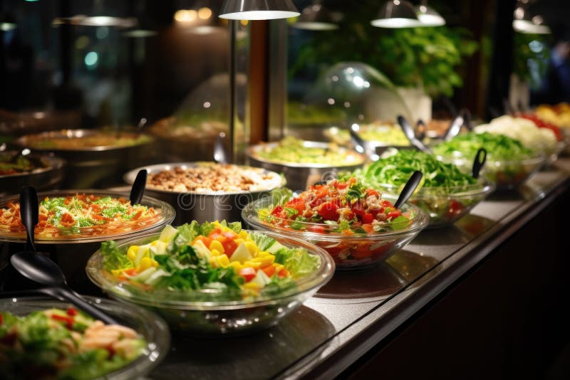 Buffet Meals Inside the Restaurant with Vegetable Salads Stock ...
