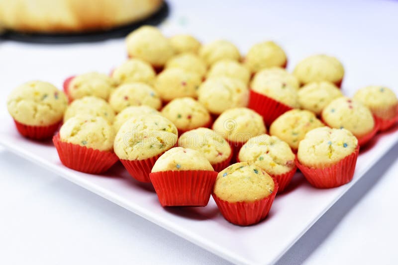Buffet with Muffins or Vanilla Cupcakes Stock Image - Image of bakery ...