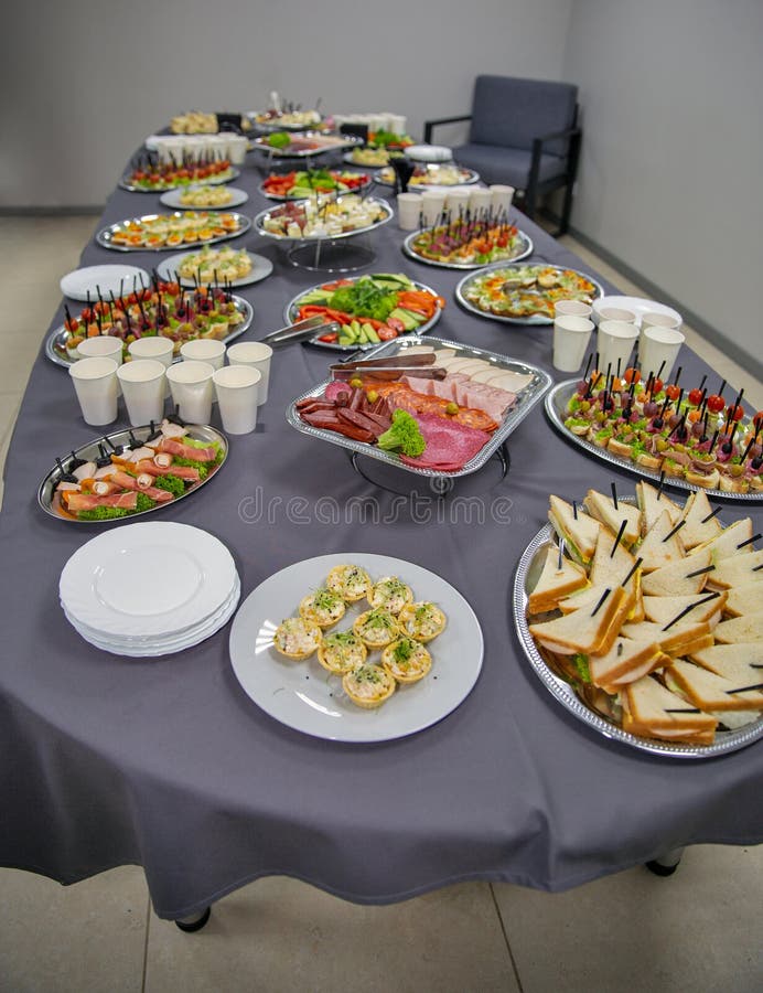 Buffet in the office stock photo. Image of banquet, conference - 376680286