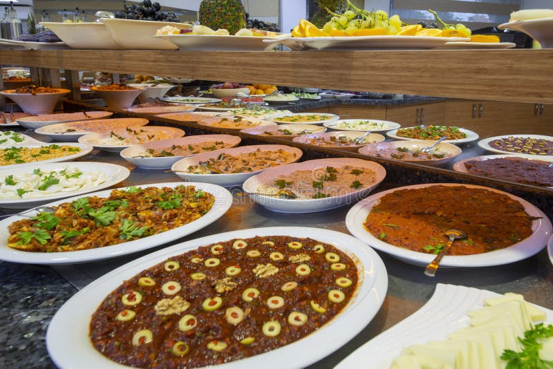 Buffet Restaurant Food Menu on Wooden Table Stock Image - Image of ...