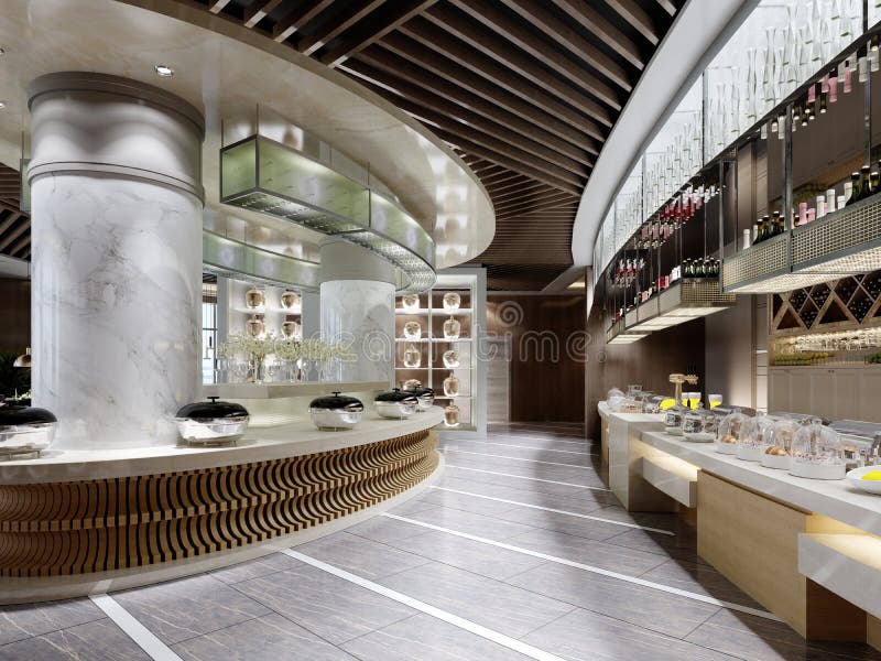 Buffet Restaurant Design in a Modern Style with Counters and Different ...