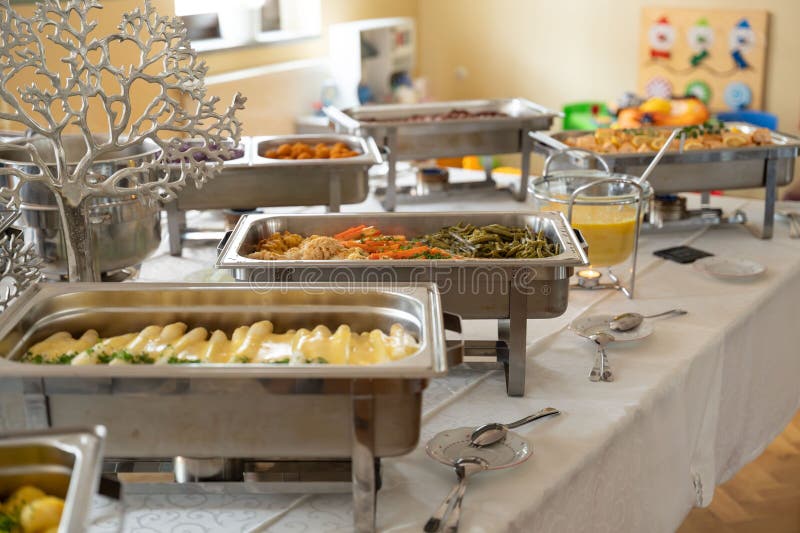 Buffet Setup with Decorative Centerpiece. Stock Image - Image of ...