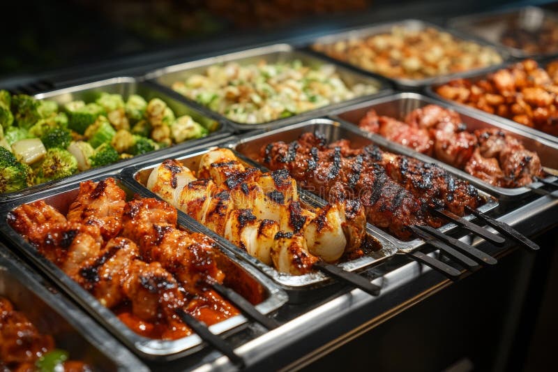 This Buffet Showcases an Array of Beautifully Grilled Items Including ...