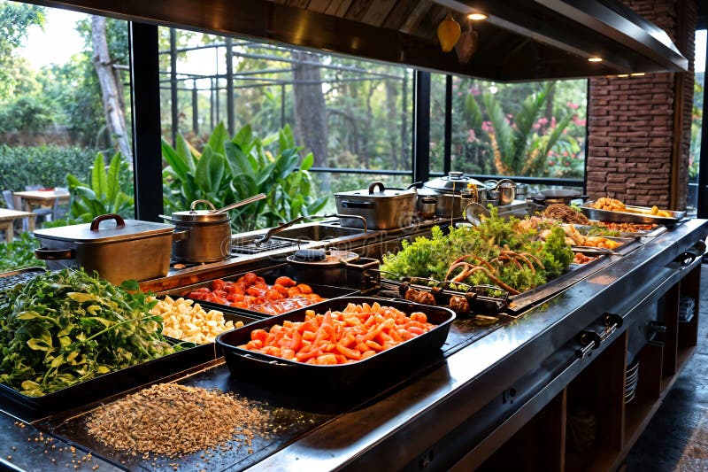 Buffet Spread in Outdoor Kitchen. Created with Generative AI Stock ...