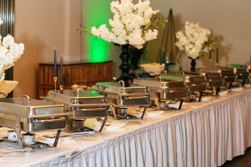 Buffet Style Food in Trays on the Table Stock Photo - Image of tray ...