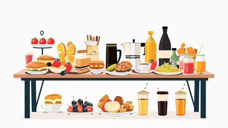 A Buffet-style Table Smorgasbord Featuring Food and Drinks in an ...