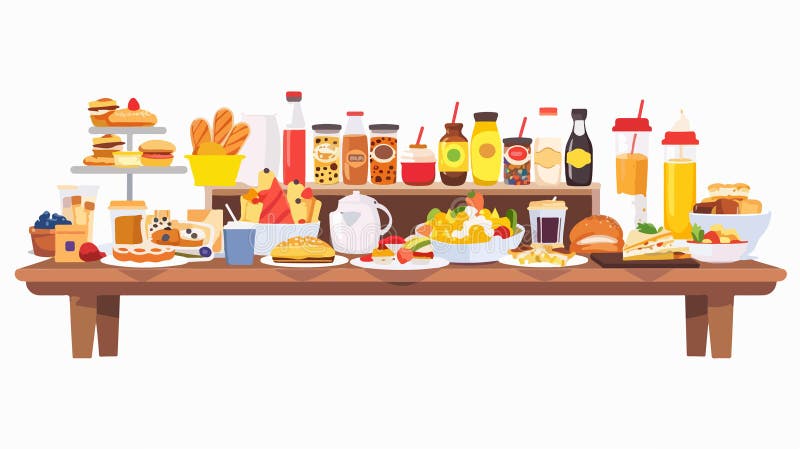 A Buffet-style Table Smorgasbord Featuring Food and Drinks in an ...