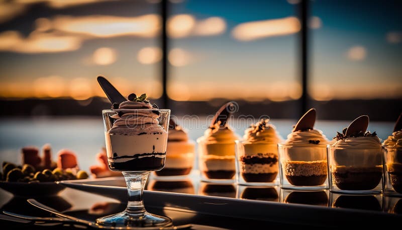 Buffet with Sweets Desserts and Pastries in a Restaurant .Generative AI ...