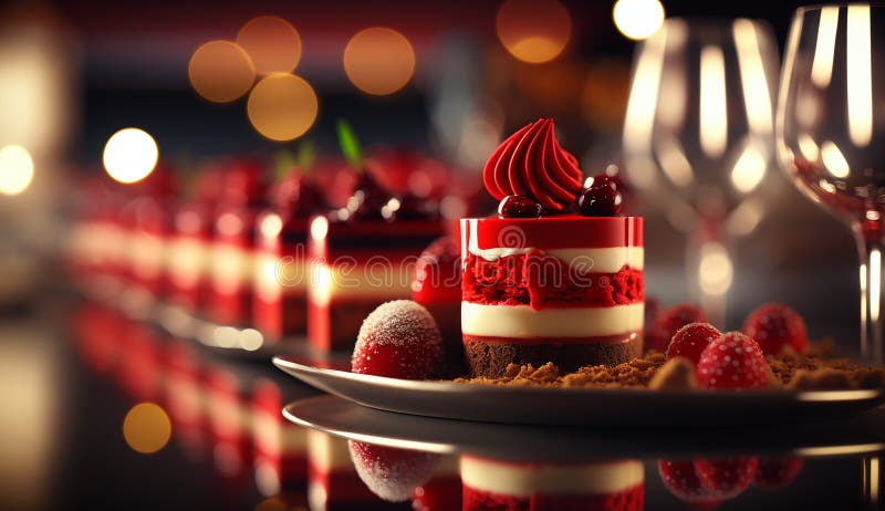 Buffet with Sweets Desserts Red Pastries .Generative AI Stock ...