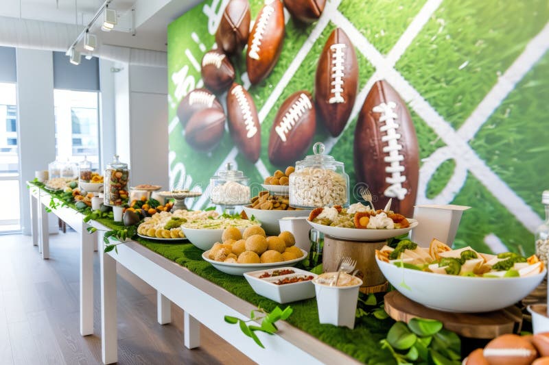 Buffet Table with an Array of Appetizers, Snacks, and Sweets, Decorated ...