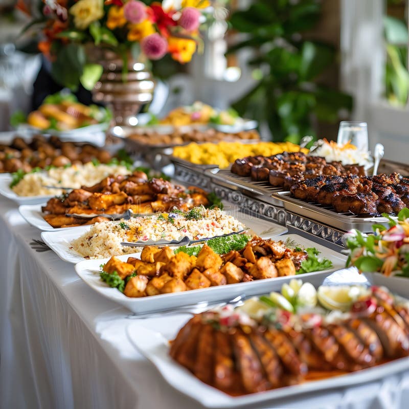 Buffet Table with Delicious Food Stock Illustration - Illustration of ...