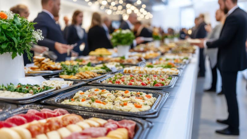 Buffet Table with Diverse Dishes at a Formal Event, Surrounded by ...