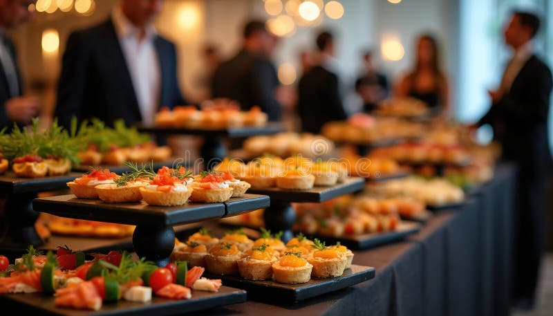 Buffet Table Elegantly Dressed with Assorted Appetizers, Offering ...