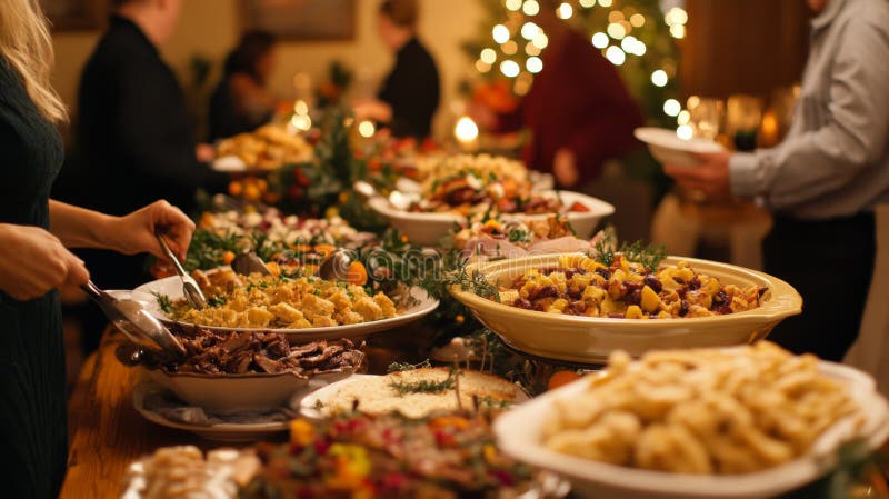 A Buffet Table Filled with Food at a Gathering Stock Illustration ...
