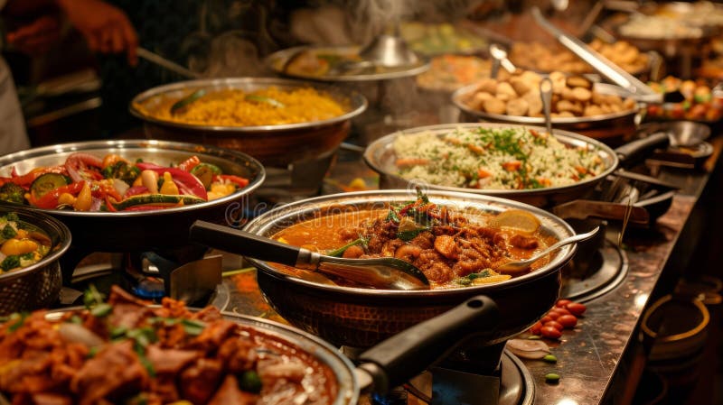 A Buffet Table is Filled with Numerous Bowls of Appetizing and ...