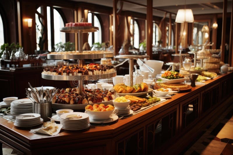 Buffet Table Full of Food in a Luxury Hotel Stock Illustration ...