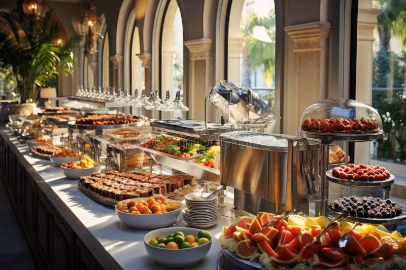 Buffet Table Full of Food in a Luxury Hotel Stock Illustration ...