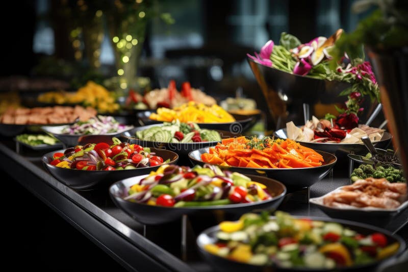 Buffet Table Full of Food in a Luxury Hotel Stock Illustration ...