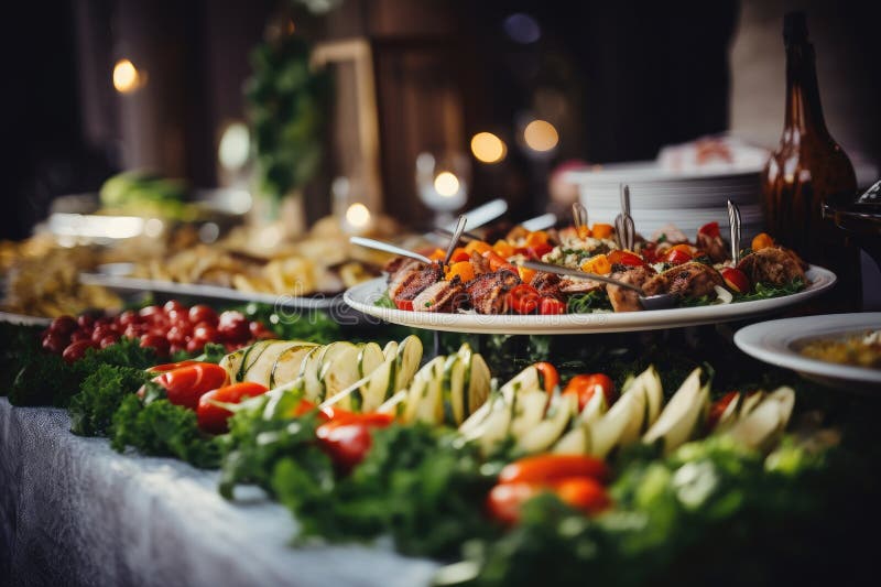 Buffet Table Full of Food in a Luxury Hotel Stock Illustration ...