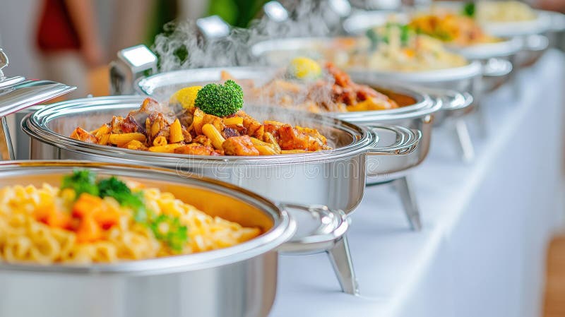 A Buffet Table with Steaming Dishes Offers a Variety of Delicious ...